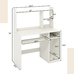 GLOBALWAY Home Office Desk w/Hutch, Gaming Table Workstation w/Keyboard Tray, CPU Stand, & Bookshelf, Modern & Space-Saving Writing Desk for Dorm, Bedroom, White