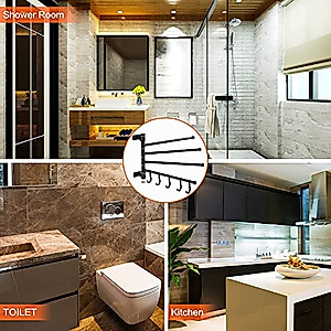 Swivel Towel Rack, 4-Arm Bathroom Wall Mounted Swivel Towel Bars Holder with Hooks Rustproof 180° Rotation Towel Organizer for Bathroom Kitchen