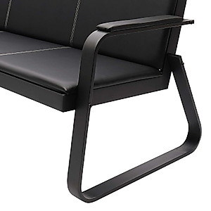Office Reception Sofa Set, 3-Seat & 2PCS 1-Seat PU Leather Waiting Room Bench with Arms Executive Side Waiting Room Visitor Guest Chair Set for Airport Clinic Meeting Conference Room (Black)