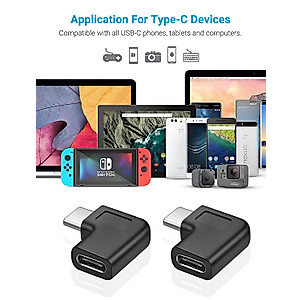 URWOOW USB C Right Angle Adapter,90 Degree USB C to USB Type-C Male to Female Adapter Convertor Extension, for Laptop & Tablet & Mobile Phone (2 Pack).
