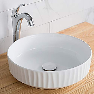 KRAUS Viva™ Round White Porcelain Ceramic Vessel Bathroom Sink with Pop-Up Drain, 15 3/4 in. D x 4 3/4 in. H, KCV-201GWH