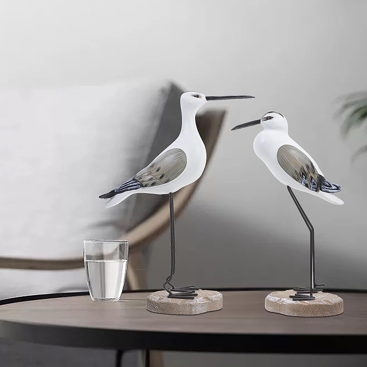 EXCEART 2pcs Seagull Statues Garden Bird Sculpture Wooden Seabirds Figurine Nautical Sculpture Desktop Coastal Decorartion Home Table Centerpiece