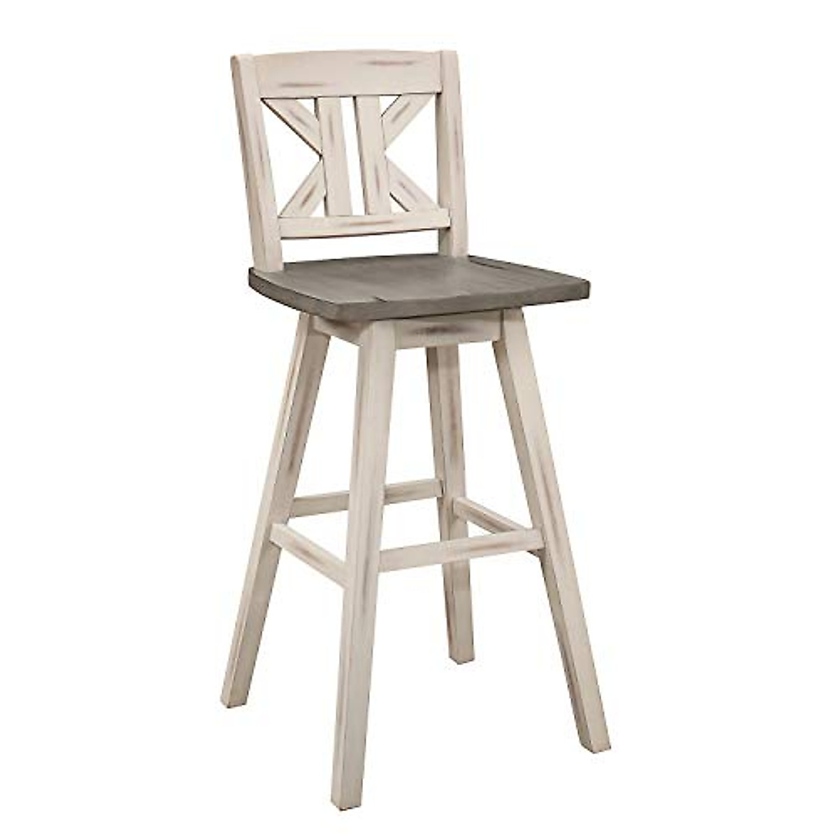 Swivel Pub Bar Height Stools Set of 2, Modern Solid Wood Kitchen Bar Height Stools with Backs, High Back, Swivel Seat, Footrest for Kitchen Island, Easy Assembly, Divided X-Back, 29"SH, White