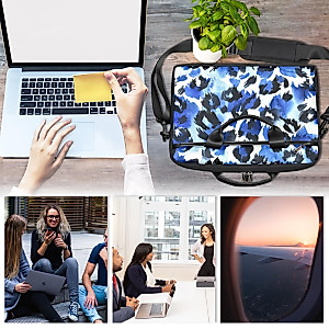 Blue Leopard Print Lightweight Laptop Bag Case 13-15 Inch Computer Briefcase Bag for Women Men Notebook Shoulder Bag