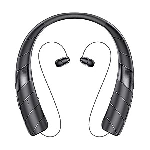 Xmenha Neckband Bluetooth Headphones/Speaker 2 in 1, Around The Neck Bluetooth Headphones Wireless Earbuds with Microphone 15H Playtime, Waterproof Running Workout Sports Earphones for Android iPhone