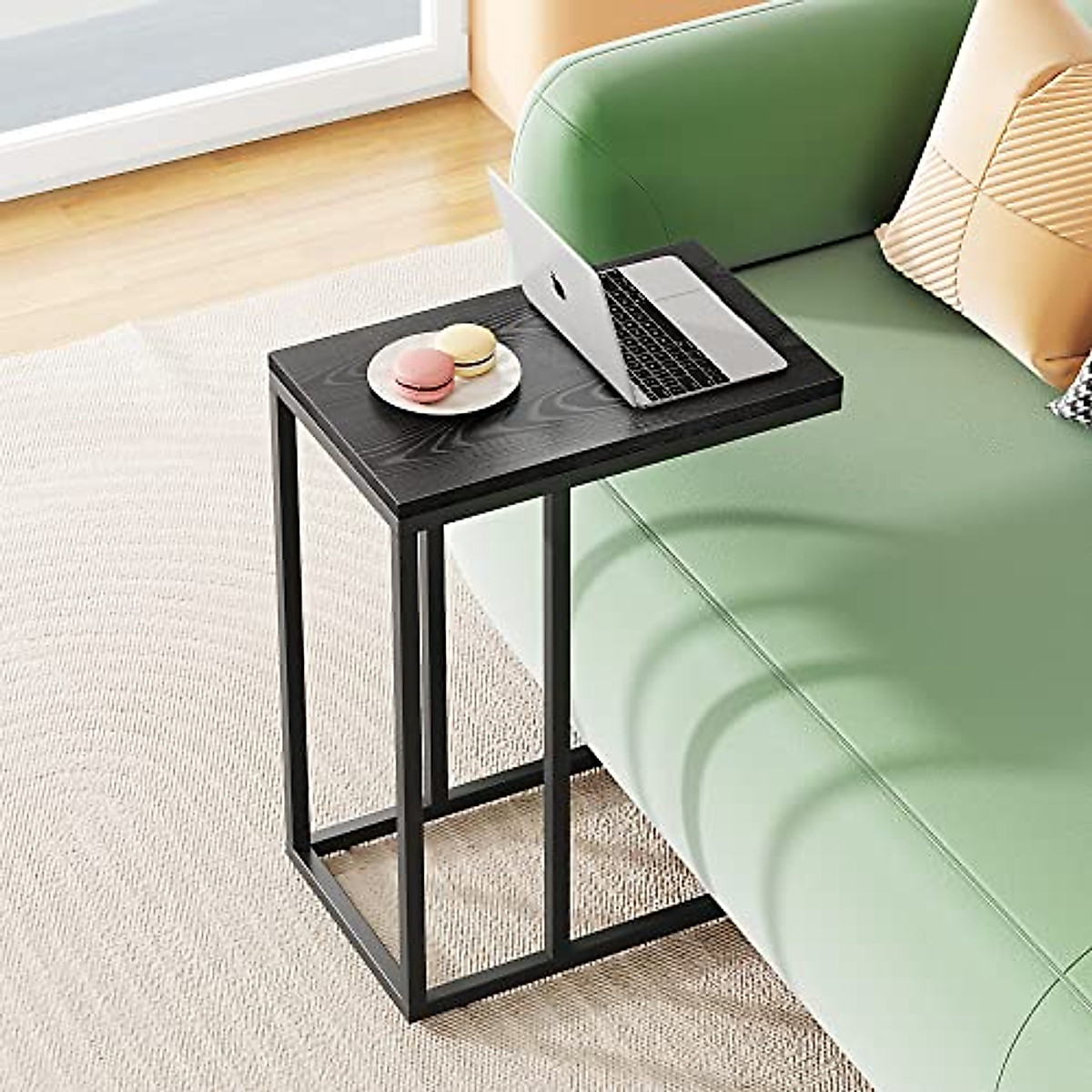 WLIVE Side Table, C Shaped End Table for Couch, Sofa and Bed, Large Desktop C Table for Living Room, Bedroom, Black