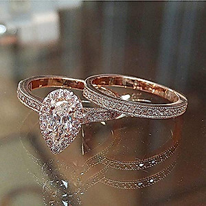 Classic Pear Shaped Water Drop Zircon Engagement Ring Fashion Ladies Trend Ring Set (6)