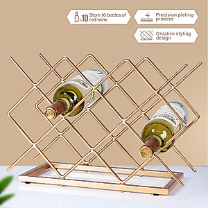 Drincarier Countertop Wine Rack - 10 Bottle Freestanding Modern Gold Metal Small Wine Rack - Tabletop Wine Holder Stand for Cabinet, Pantry, Wine Bottle Storag