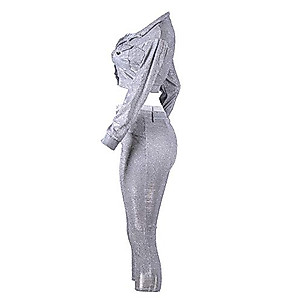 MS Mouse Womens Long Sleeve Jackets and Capris Set Sequin Two Piece Outfits L Silver