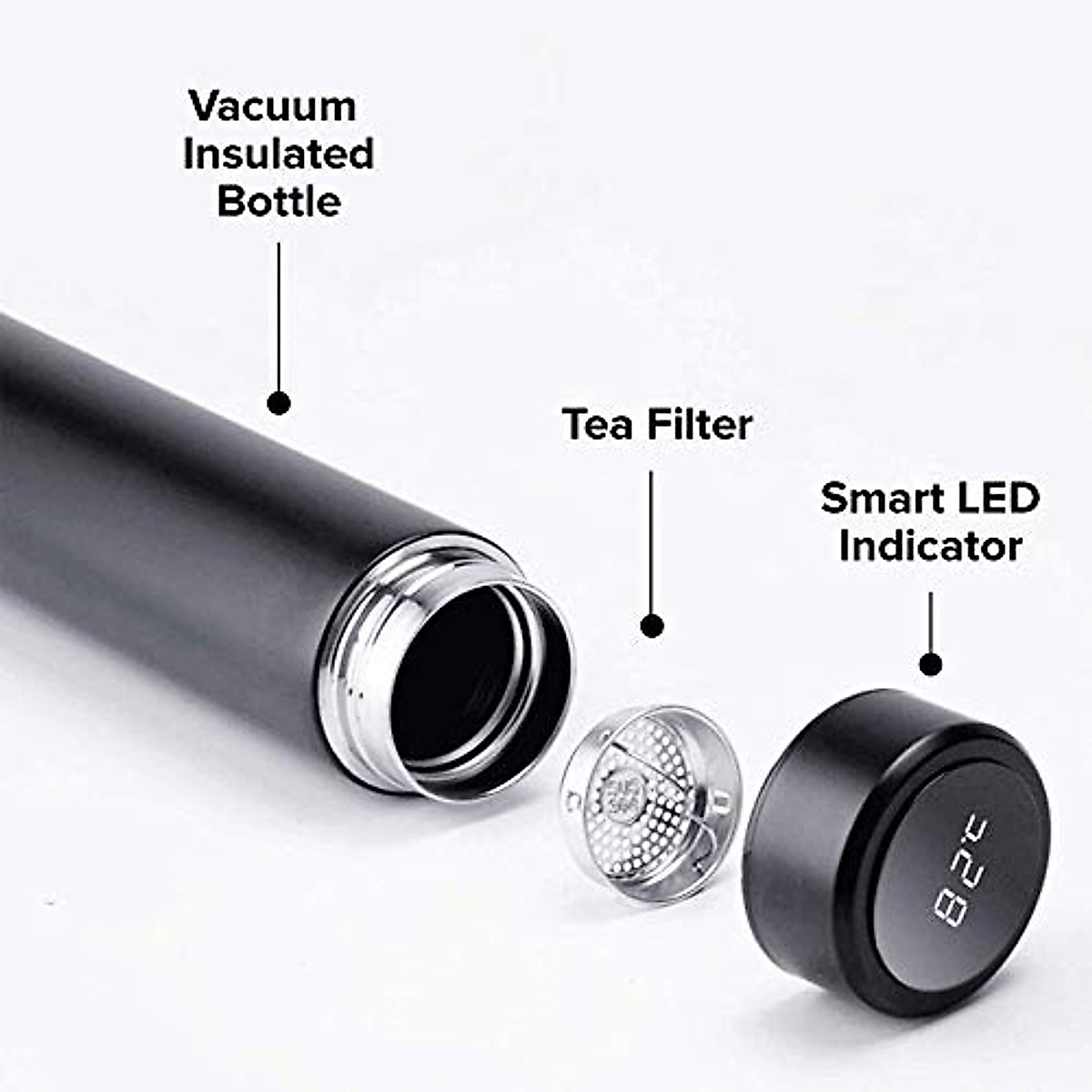 Hovico Intelligent Temperature Display Vacuum Insulated Water Bottle,Leak Proof, Stainless Steel Coffee Thermos,Keep Cold 12H Keep Warm 24H,17OZ (Blue)