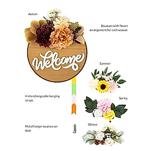 Interchangeable Welcome Sign For Front Door - Seasonal Flower Decor Welcome Home Sign - Outside Porch Hanging Door Decorations Wreath Flowers