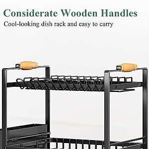 Dish Drying Rack for Kitchen Counter - 2 Tier Dish Rack with Drainboard, Stainless Steel Large Dish Drainers, Black