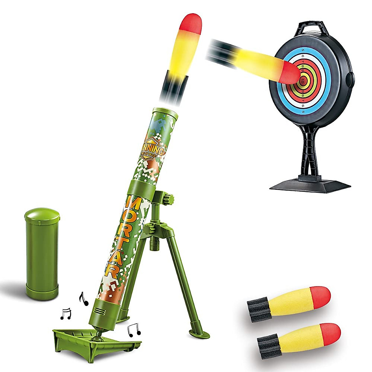 deAO Launcher Toy Shooting Game Toy Play Set with Music Function, Adjustable Elevation and Foam Rocket Missiles Included – Great Indoor and Outdoor Fun for Kids