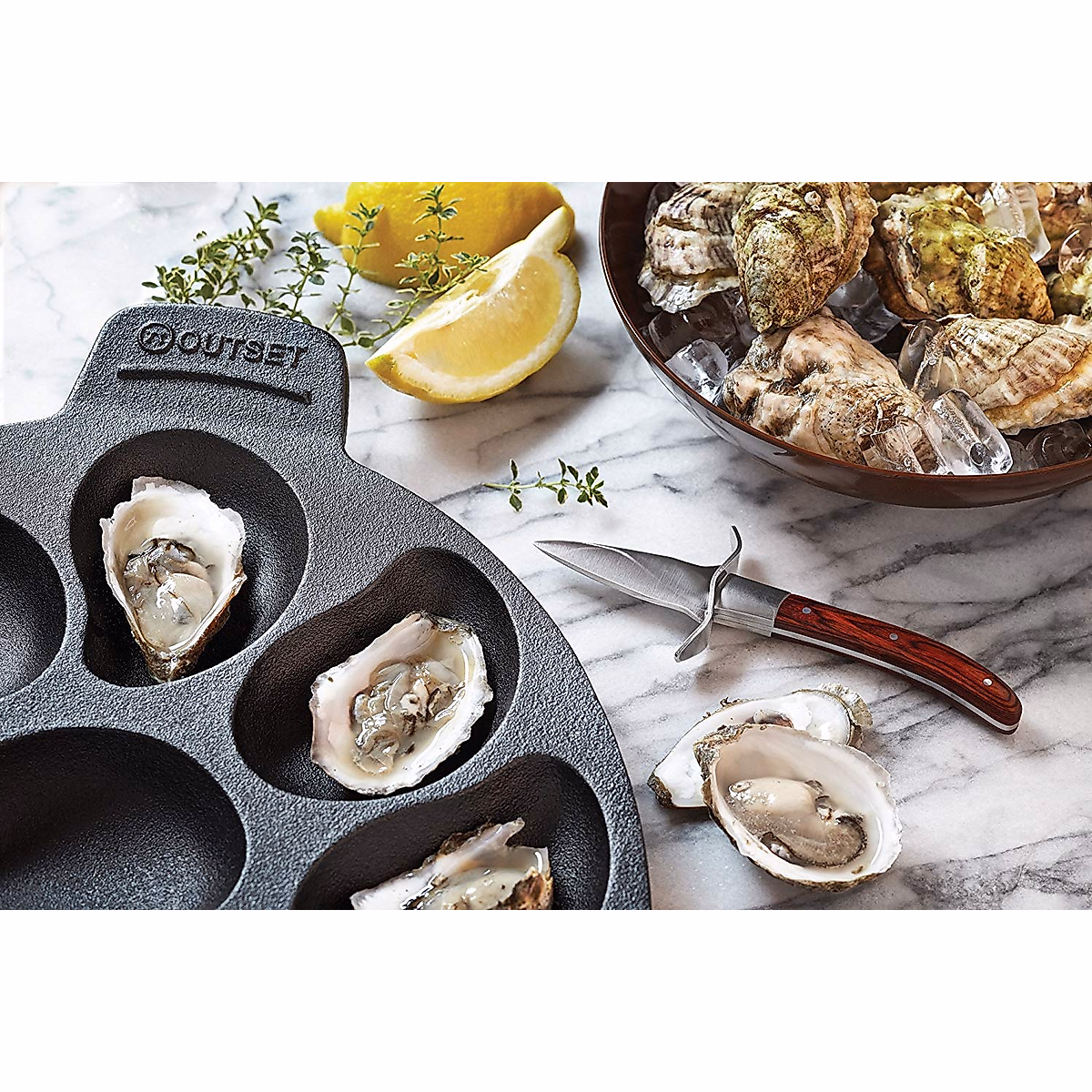 Outset 76225 Cast Iron Oyster Grill Pan, 12 Cavities, Black