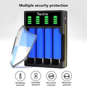 18650 Battery Charger, Tectra Universal Smart LED Charger for Rechargeable Li-ion Batteries 18650 26650 18490 17670 17500 16340 14500, Ni-MH Ni-Cd A AA AAA AAAA Batteries