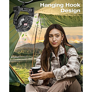 Portable Fan,10400mAh Battery Operated Fan Rechargeable Fan, 270°Head Rotation with Light and Hook, Small USB Camping Fan for Tents Beach BBQ Outdoor Activities Camping Accessories(Orange)
