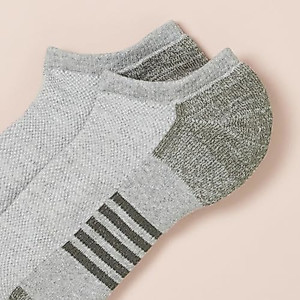 Amazon Essentials Men's Performance Comfortable Cotton Cushioned Breathable Athletic No-Show Socks, 6 Pairs, Grey/White, 6-12