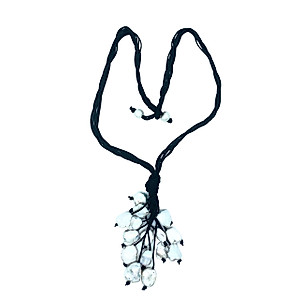 Keshi White Pearl Cluster Y-Necklace on Leather Cord