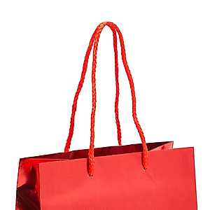 Sparkle and Bash Red Metallic Medium Gift Bags with Handles for Weddings, Birthdays (9.25 x 8 x 4.25 in, 24 Pack)