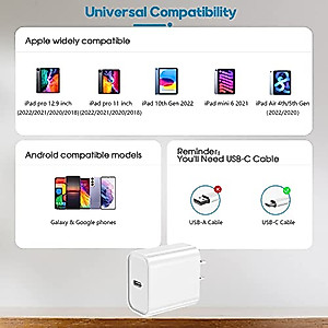 iPad Charger USB C for iPad 10th Gen, iPad Mini 6th, iPad Pro 12.9/11 inch 2022/2021/2020/2018, iPad Air 5/4, iPad Pro Charger 20W Super Fast C Charger with Apple Certified 10FT Long iPad Charger Cord