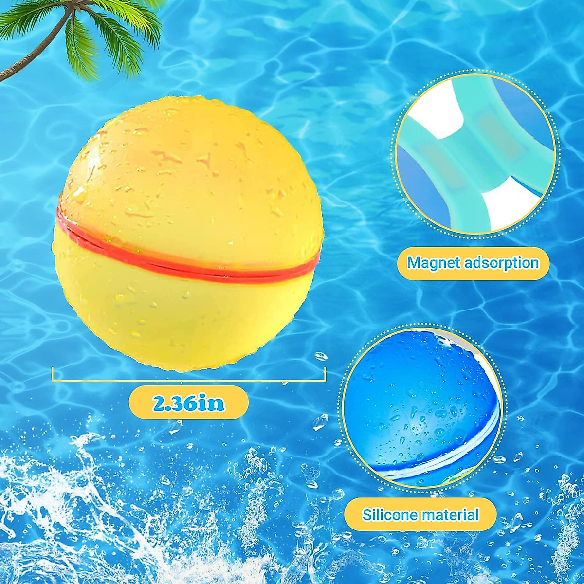 ARSHY 6 PCs Reusable Magnetic Hot Water Balloons, Refillable Aqua Bomb Splash Balls Self Sealing Quick Fill, Silicone Outdoor Toys for Kids, Adults outside Games Summer Fun Party Pool Fight