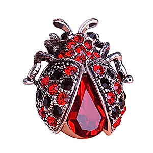 JUNYY Vintage Beetle Insect Brooches Cute Crystal Rhinestone Small Animal Brooch Pins Diy Decoration(Silver Red)