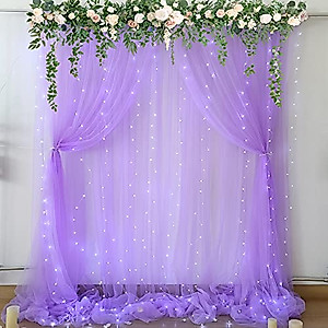 Lavender Sheer Backdrop Curtain with Led Lights for Baby Shower Wedding10ft X 10ft Lavender Tulle Backdrop Curtain for Bridal Shower Birthday Party Photoshoot Background Decorations