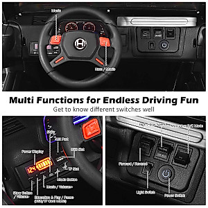 Costzon 2-Seater Ride on Truck, 12V Battery Powered Electric Vehicle Toy w/Remote Control, 3 Speed, LED Lights, MP3, Horn, Music, 2 Doors Open, Spring Suspension, Ride on Car for Kids (Black)