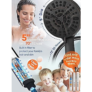Pavezo Handheld High Pressure Shower Head with Filter 5" Large, Extra Long 70" SS Hose 10-mode Detachable Shower Head with Hard Water Filter, Powerful to Clean Tile & Pets, Oil Brushed Bronze