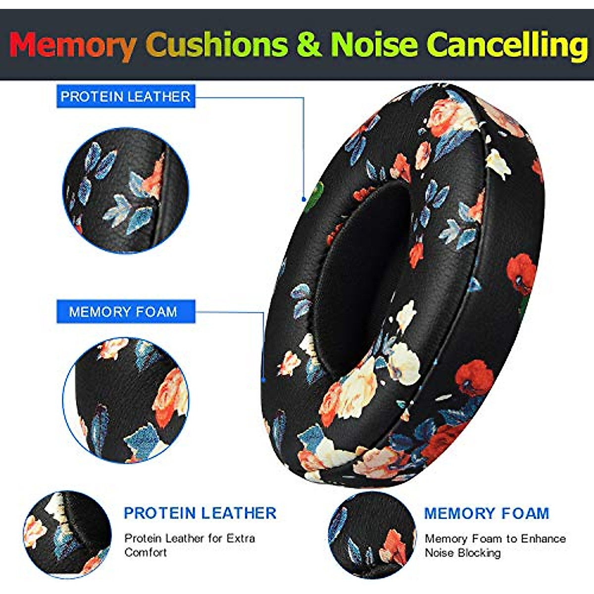 Beats Solo 3 Wireless Ear Pads Replacement, BUTIAO Protein Leather Memory Foam Headphone Earpads Ear Cushion Pad for Beats by Dre Solo 3 Wireless & Solo 2 Wireless Over Ear Headsets (Black Floral)