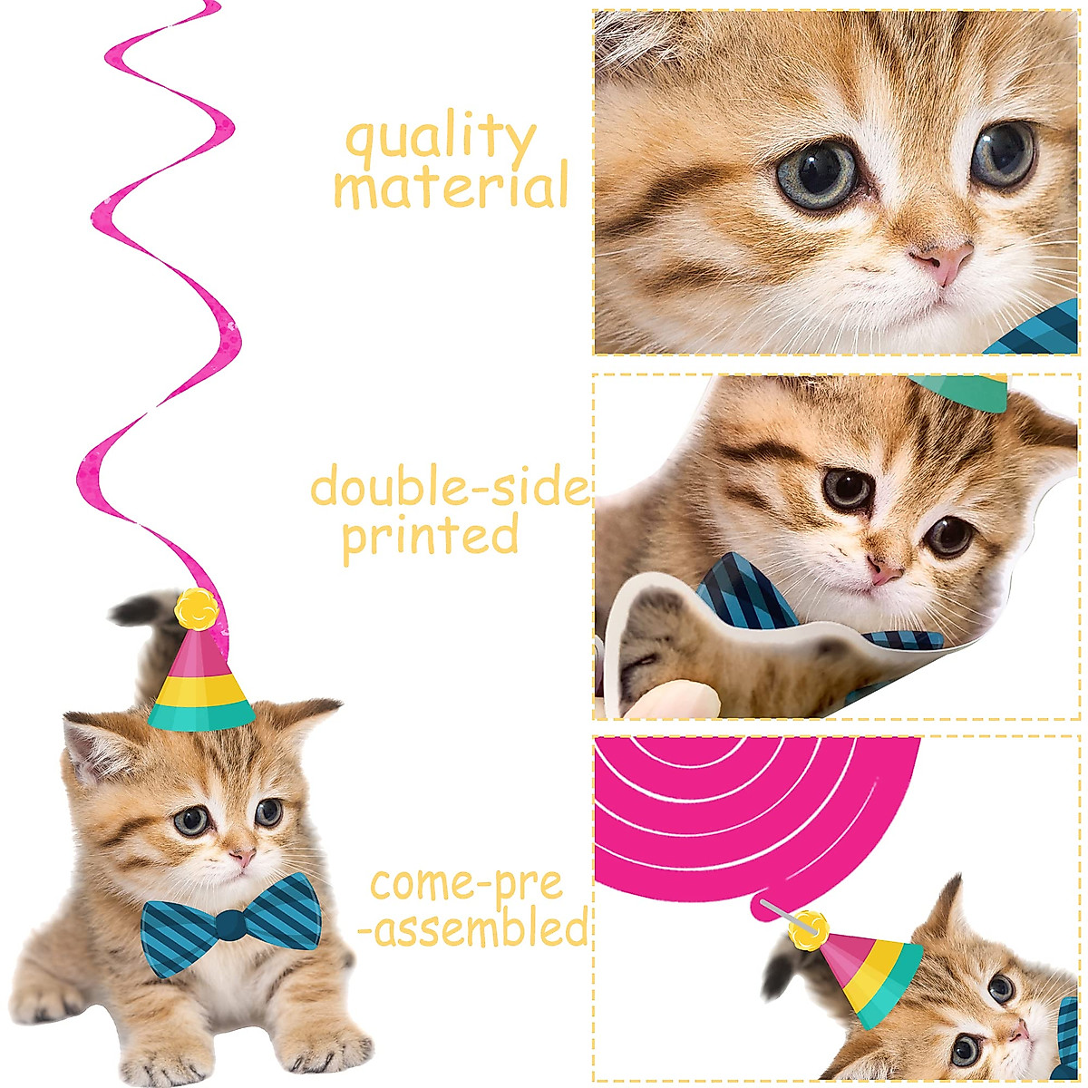 20Pcs Cat Hanging Swirls Decorations Cat Kitten Birthday Party Decorations Baby Cat Swirl Decorations for Cat Lover Kids Pet Cat Theme Birthday Party Pet Adoption Party Supplies