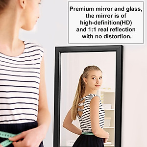 NeuType Full Length Mirror Hanging Over The Door or Leaning Against/ Mounted On Wall, 43"x16", Black, No Stand