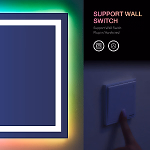 LOAAO 60X28 RGB LED Bathroom Mirror with Lights, Large, Anti-Fog, Dimmable Lighted Bathroom Vanity Mirror, Colorful Multiple Light Modes, RGB Backlit + Front Light, Memory Function