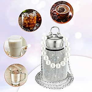Tmore Glitter Rhinestone Water Bottle Bling Diamond Stainless Steel Thermal Bottles 9.47oz/280ml Sparkling Refillable Insulated Vacuum Thermoses with Chain (Silver)