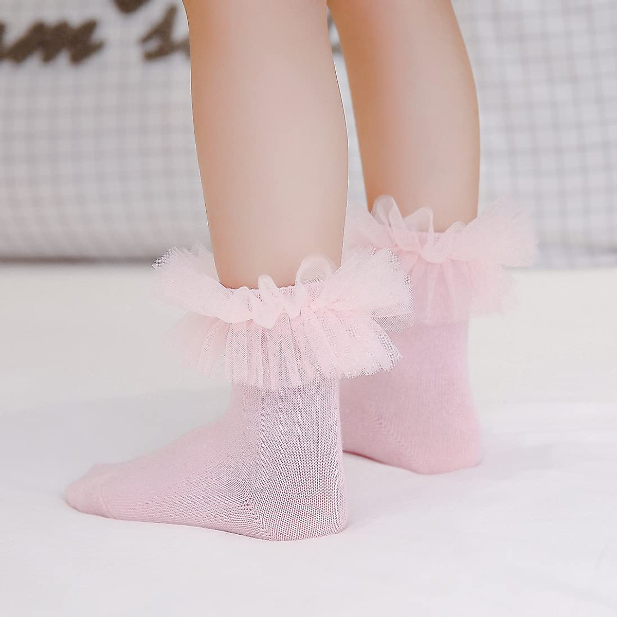 HOUSEYUAN Newborn Ruffle Socks For Toddler Baby Girls 6-12 Month Infant Lace Frilly Ankle Socks Dress 0-3 Months Red/Black/White 5 Pairs 0-1T