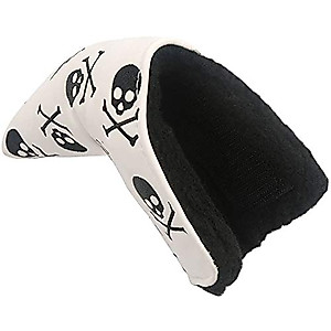 DNYAN Golf PU Leather Blade Putter Cover Skull Bones Headcover with Veclro Fastening for putters All Brands Taylormade Scotty Cameron Titleist Callaway Ping,White