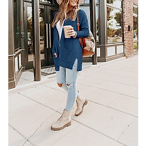 MEROKEETY Women's Soft Waffle Knit Cardigans Long Sleeve Open Front Loose Fall Sweater with Pockets,Teal,XL