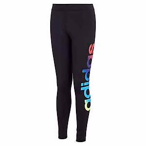 Adidas Kids Girls' Performance Tight Three Stripe Leggings - L - Black/Pink Text