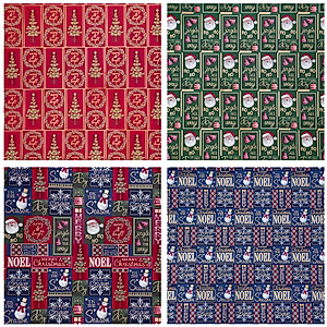 RUSPEPA Christmas Wrapping Paper - Santa Claus, Snowman, Christmas Tree and Bell Design - 4 Rolls - 30 Inches x 10 Feet Per Roll