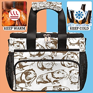 Cute Guinea Pigs Large Reusable Lunch Bag for Women Men, Insulated Lunch Bags Leakproof Cooler Lunch Tote Bag with Adjustable Shoulder Strap