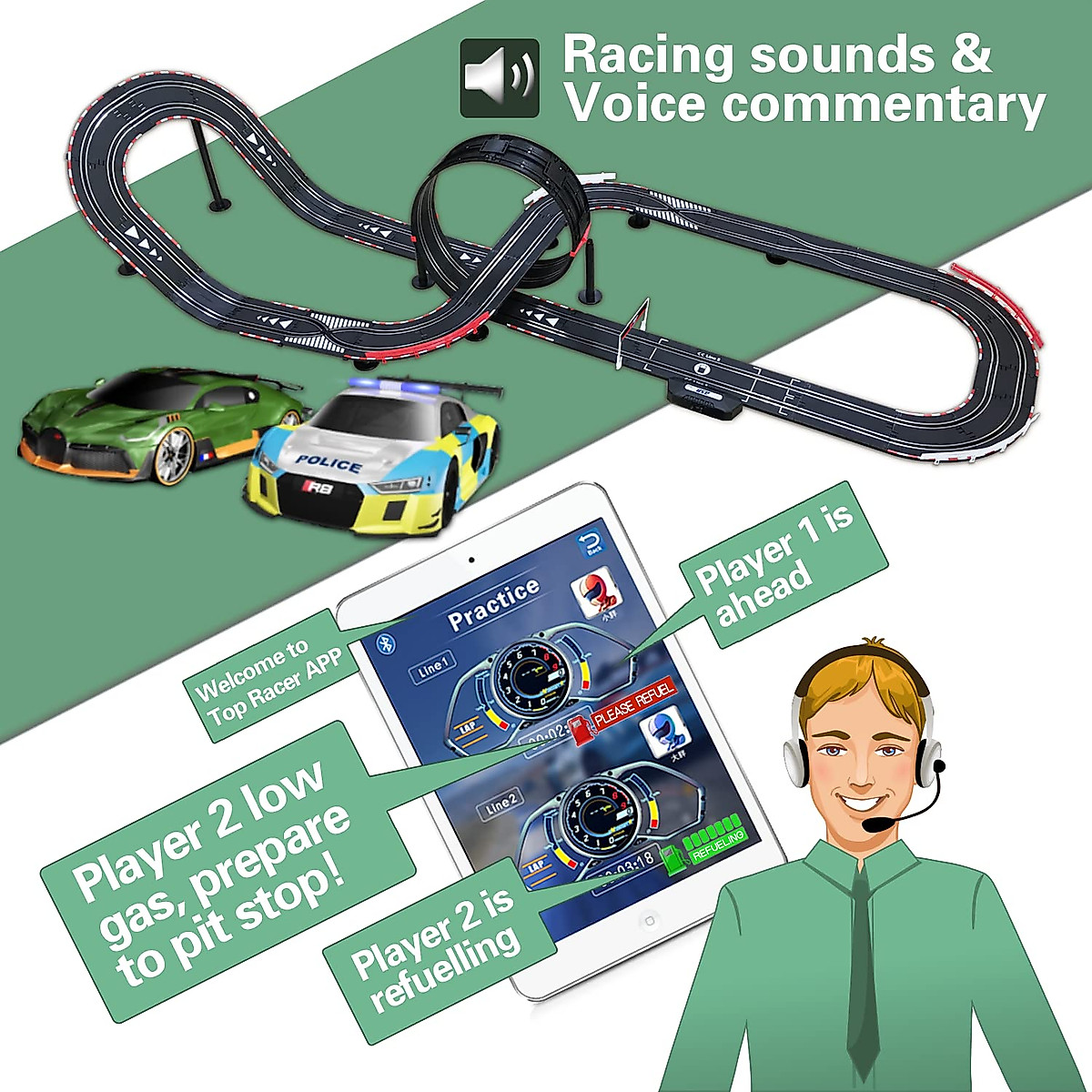 AGM MASTECH Slot car Set with Racing Assistant APP No.ASR-02 1:43 Scale