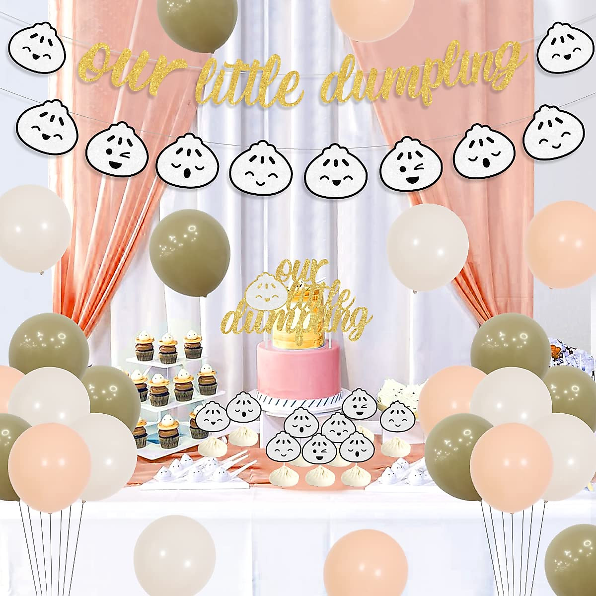 Dumplings Party Decoration for Birthday Baby Shower Dumplings Theme Banner Garland Little Dumpling Cake Cupcake Toppers for Little Dumpling Theme Birthday Supplies