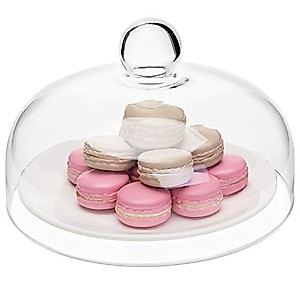 MyGift 8.7 Inch Round Glass Cake Dome Cover, Pastry Display Cloche with Knob Handle, Cake Stand Lid