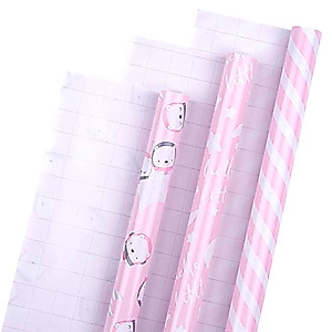 RUSPEPA Wrapping Paper Rolls for Baby Shower, Birthday- 17 inches x 10 feet per Roll, Total of 3 Rolls, Baby Girl