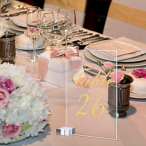 Acrylic Wedding Table Numbers with Stands 1-40 Gold Table Number Signs and Holders 4 x 6 Inch Printed Calligraphy Table Number Holders Clear Acrylic Sign for Wedding Reception Centerpiece Event Party