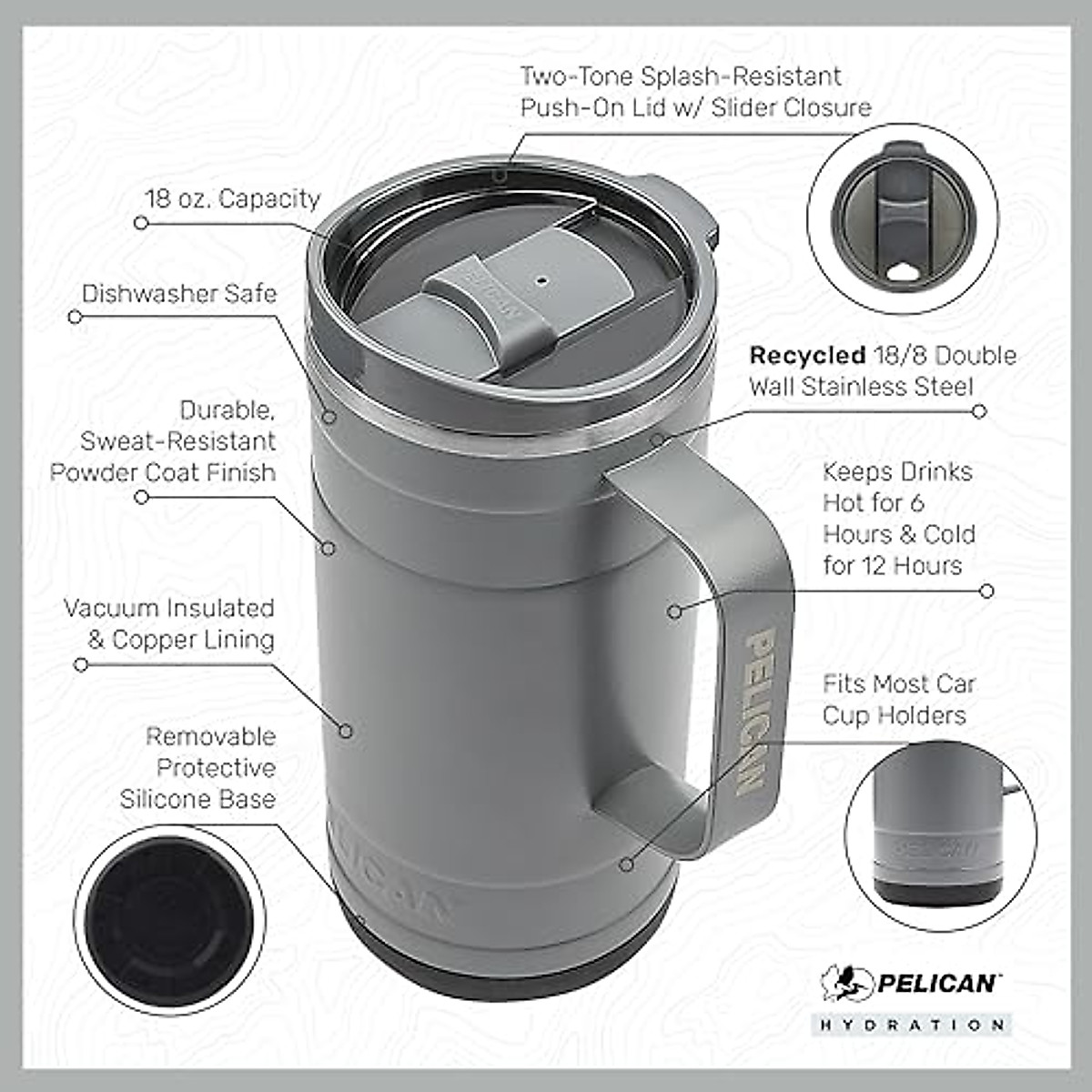 Pelican Hydration Pelican Ridge™ 18 oz Vacuum Insulated Tumbler - Recycled Stainless Steel Double Wall Travel with Dual Lid, Powder Coated Insulated Coffee Mug For Hot Cold Drinks, Desert