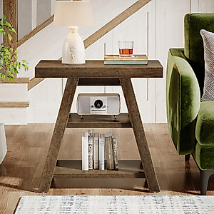 Tribesigns End Table for Living Room, 3-Tier Narrow Sofa Side Table with Storage Shelf, Farmhouse Small Wood End Table for Small Spaces, Industrial Heavy-Duty Bedside Table for Bedroom, Rustic Brown