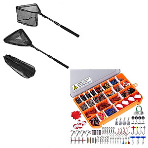 PLUSINNO Fishing Net Fish Landing Net, 263pcs Fishing Tackle Kit with Tackle Box