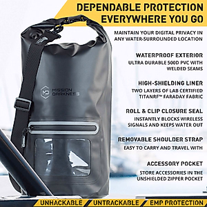 Mission Darkness Dry Shield Faraday Tote 15L // Waterproof Dry Bag for Electronic Device Security & Transport // Signal Blocking, Anti-Tracking, EMP & CME Shield, Data Privacy for Mobile Devices