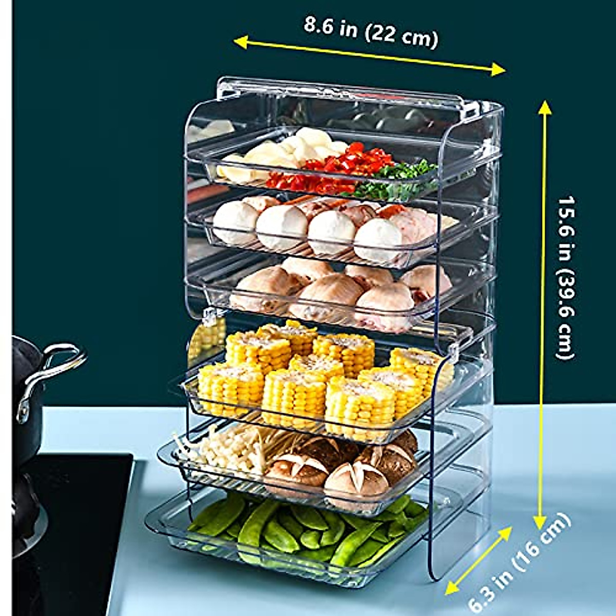 Baotkere Kitchen Multi-Function Fruit and Vegetable Preparation Plate, Side Dish Stacking Storage, Punch-Free Household Hot Pot Dish, Multi-Layer Sorting Tray, Kitchen Sundries Rack